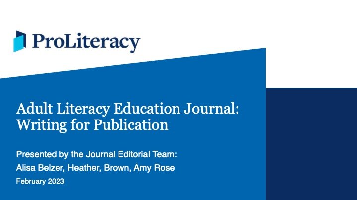 Adult Literacy Education Journal - ProLiteracy
